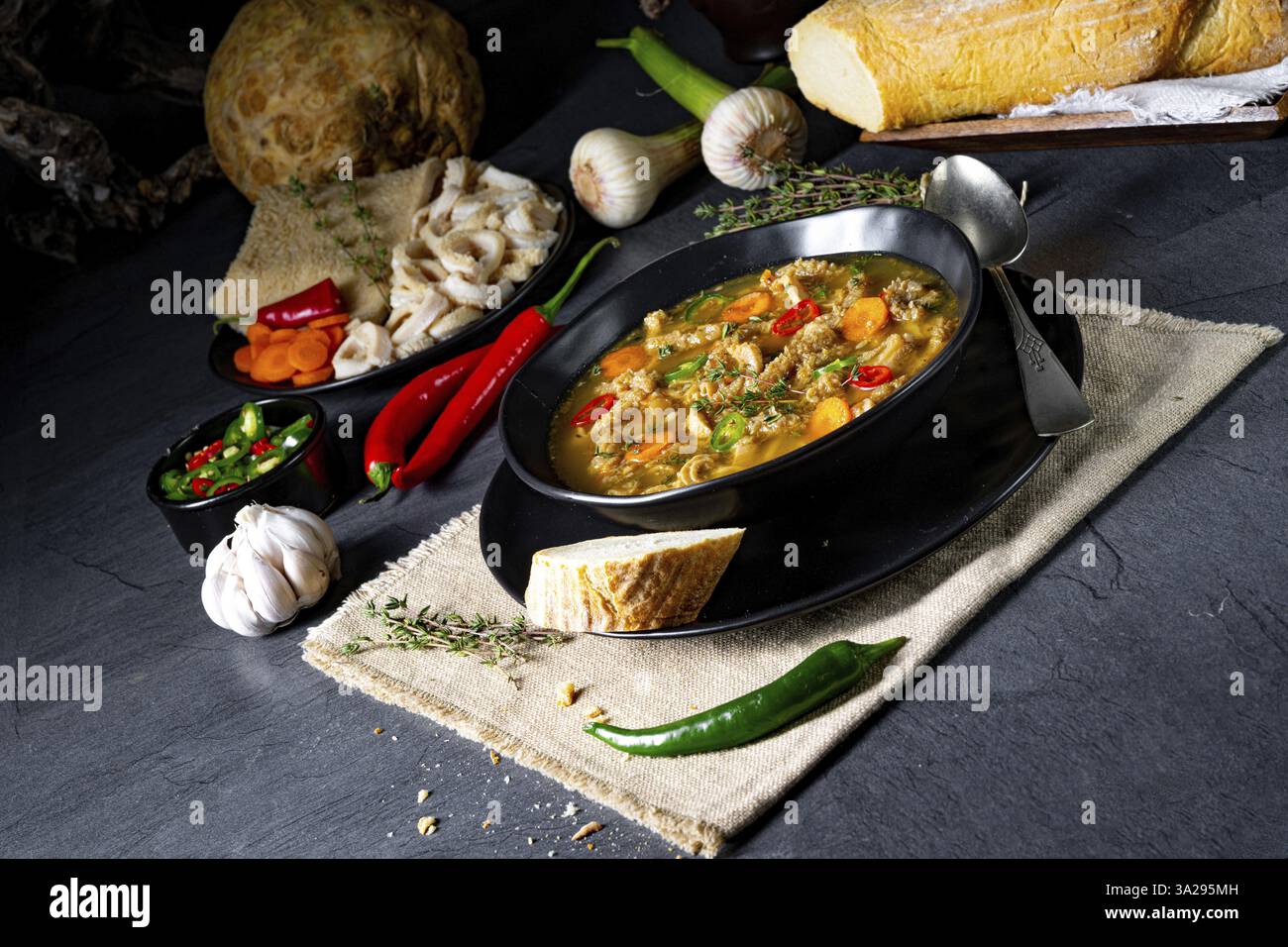 Flaczki tripe soup Polish style Stock Photo - Alamy