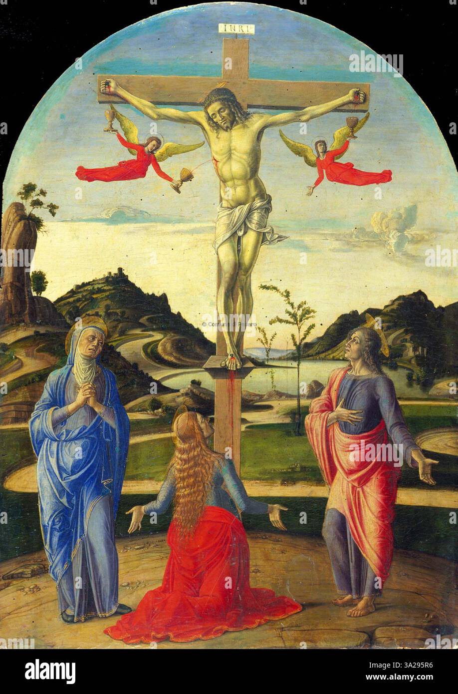 This work by Alvise Vivarini, *Crocefissione con angeli che raccolgono il sangue di Cristo ...