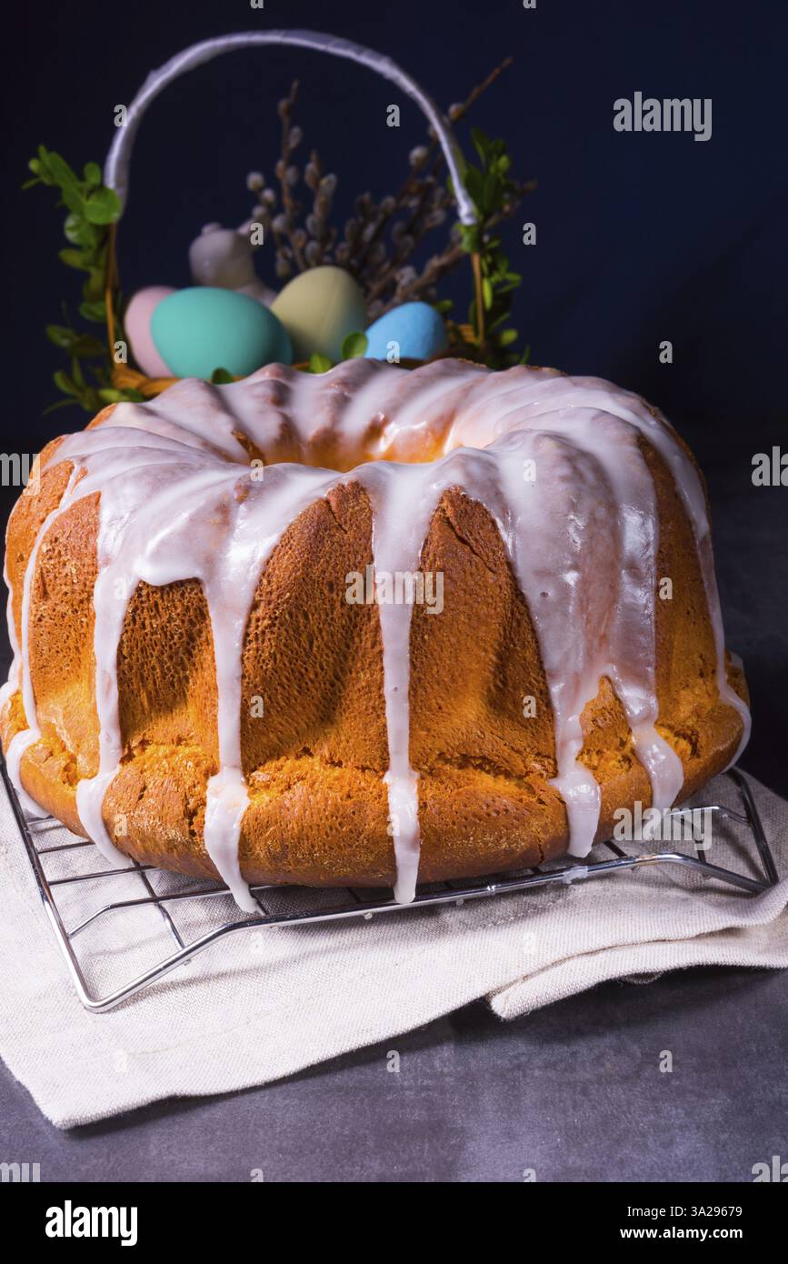 Delicious Easter sand cake with white cake icing Stock Photo - Alamy
