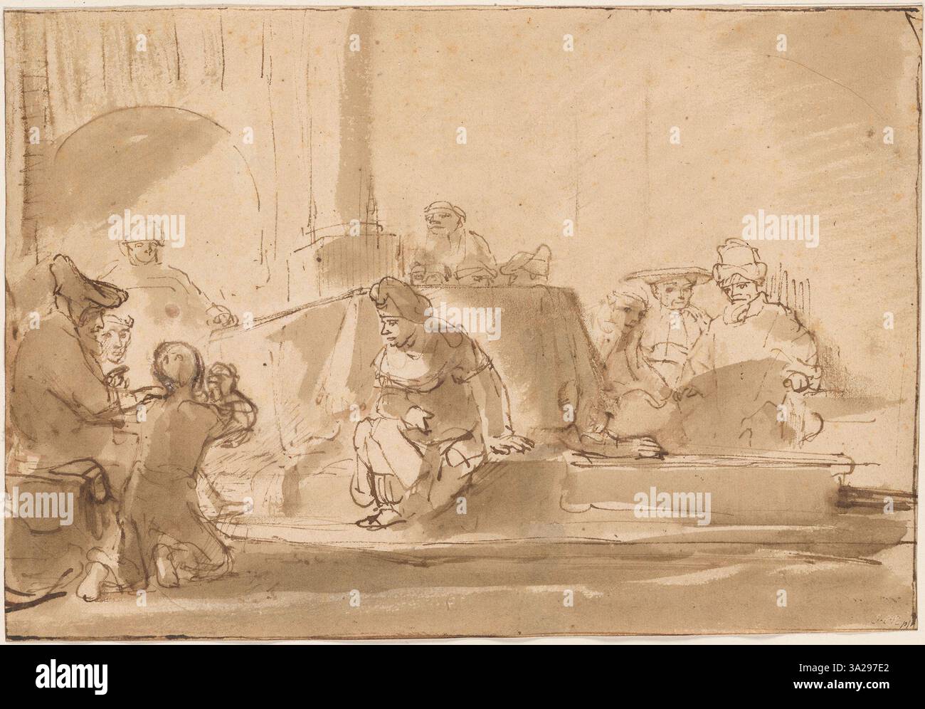 This dramatic scene portrays the moment of Judas’s repentance, as ...