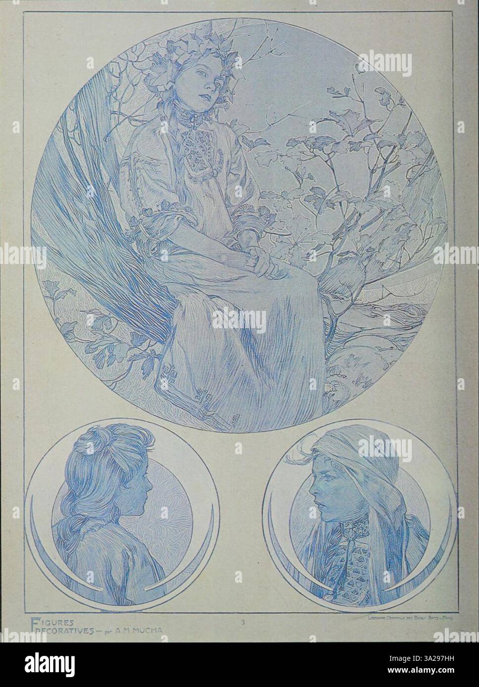 'Bridges, L35-1' by Alphonse Mucha features stylized human figures ...