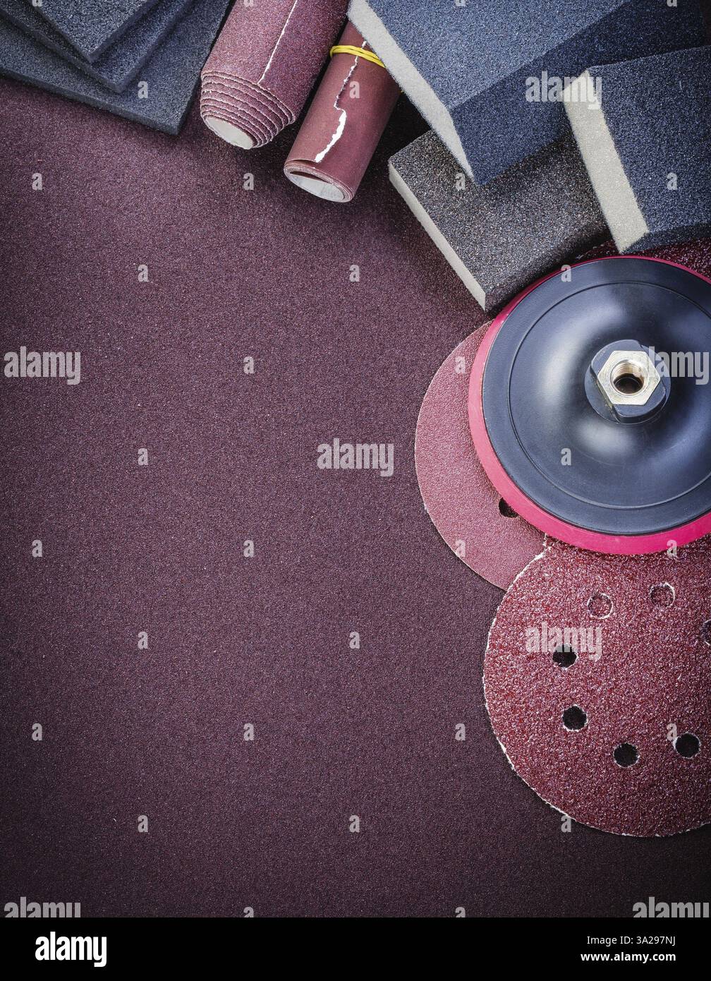 Set of abrasive tools on polishing sheet vertical view Stock Photo - Alamy