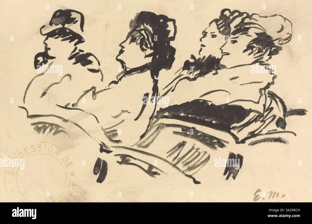 'Quatre personnages au théâtre' captures four figures in a theater ...