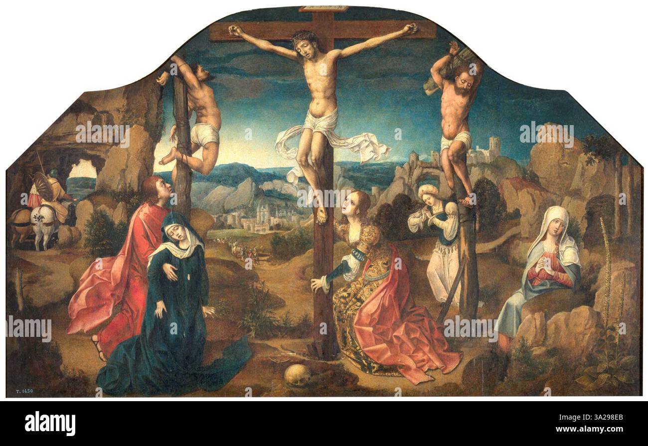 The 'Crucifixion' painting, attributed to an anonymous 16th-century artist, depicts Christ’s ...