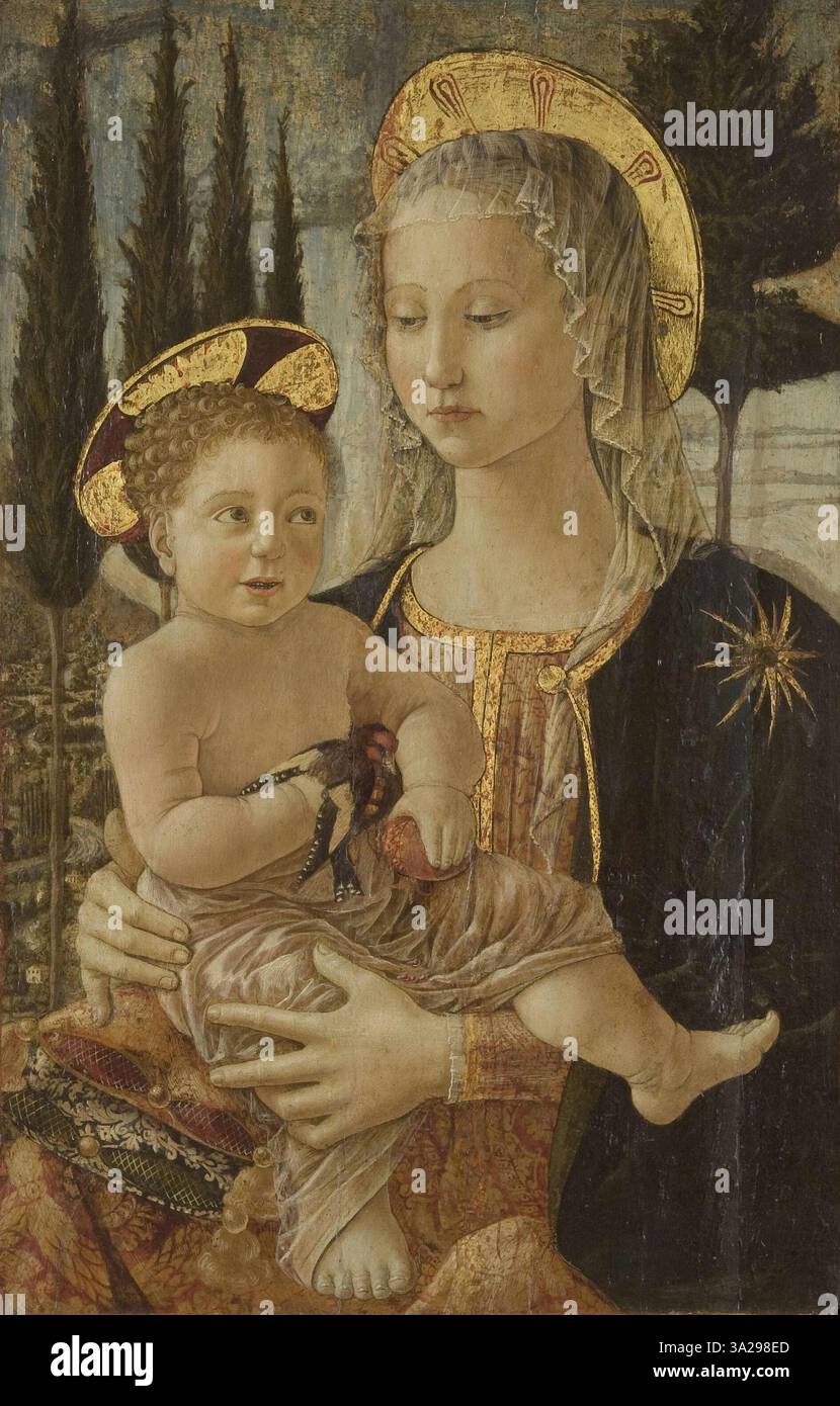 This circa 1470 work by Cosimo Rosselli portrays the Virgin Mary with the Christ Child. The ...