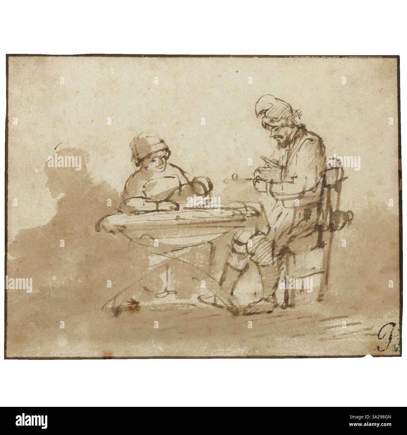 This painting depicts the Holy Family, Mary, Joseph, and Jesus, seated ...