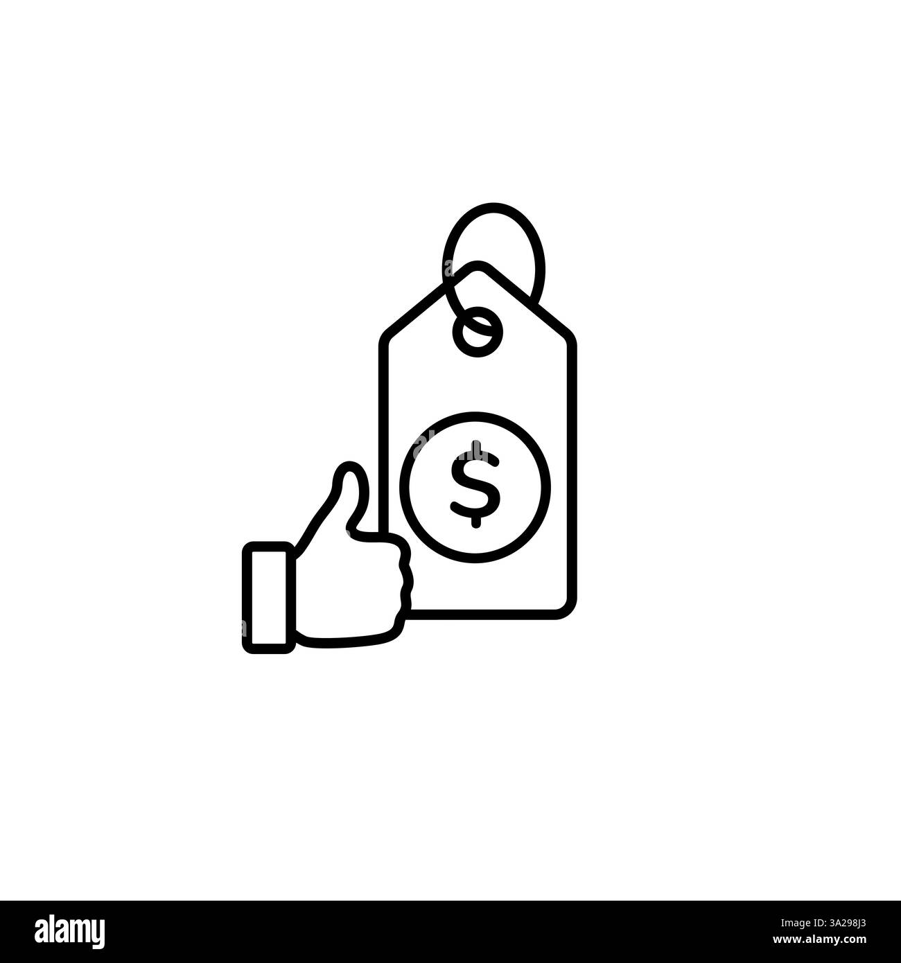 Price tag with thumb up icon symbolizing approval and satisfaction in ...