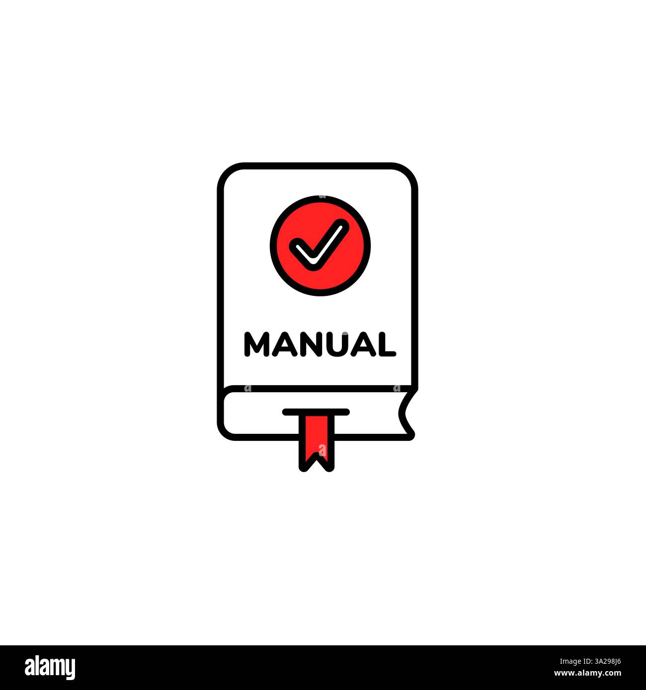 Illustrated manual with check mark icon symbolizing approved content ...