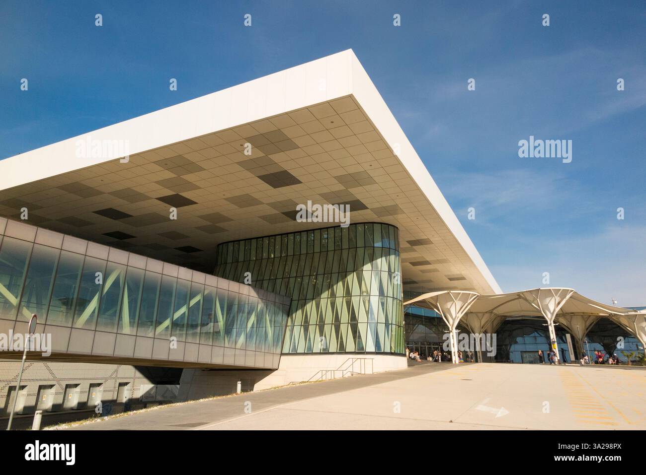 Split Airport; front facade of the main terminal building with steel ...