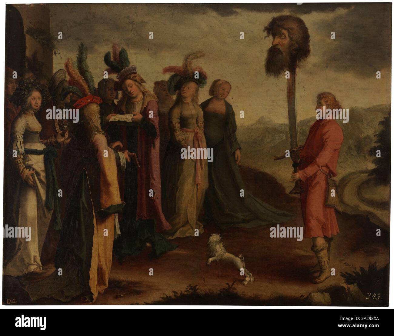 A 1632 copy of Lucas van Leyden's 'David Victorious Over Goliath,' a ...