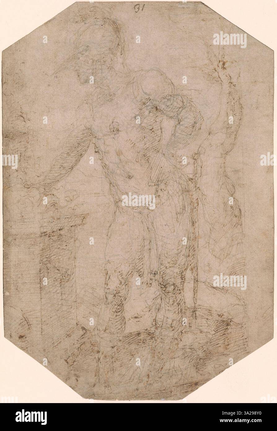 This artwork depicts Gaius Mucius Scaevola holding his hand in fire, a ...
