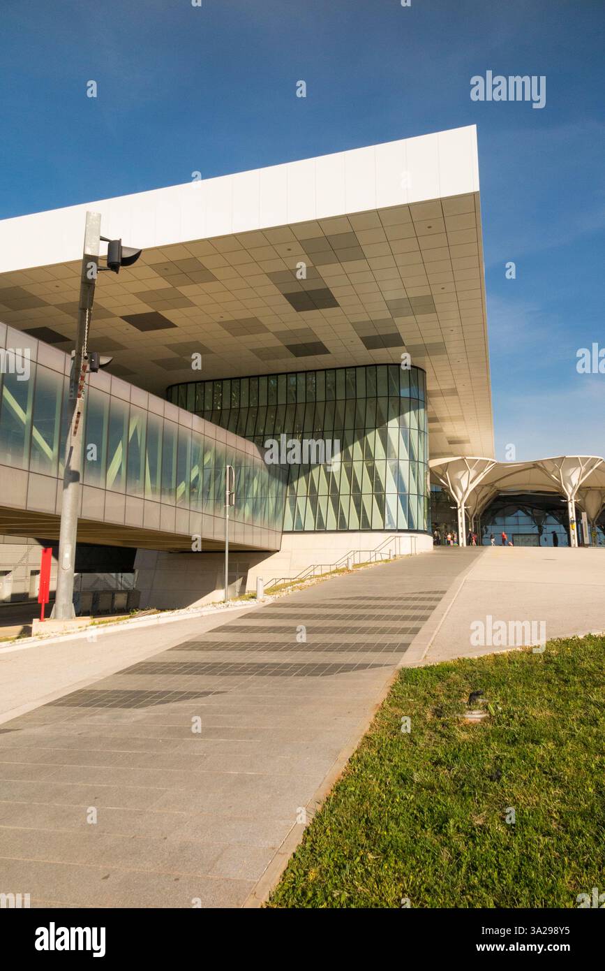 Split Airport; front facade of the main terminal building with steel ...