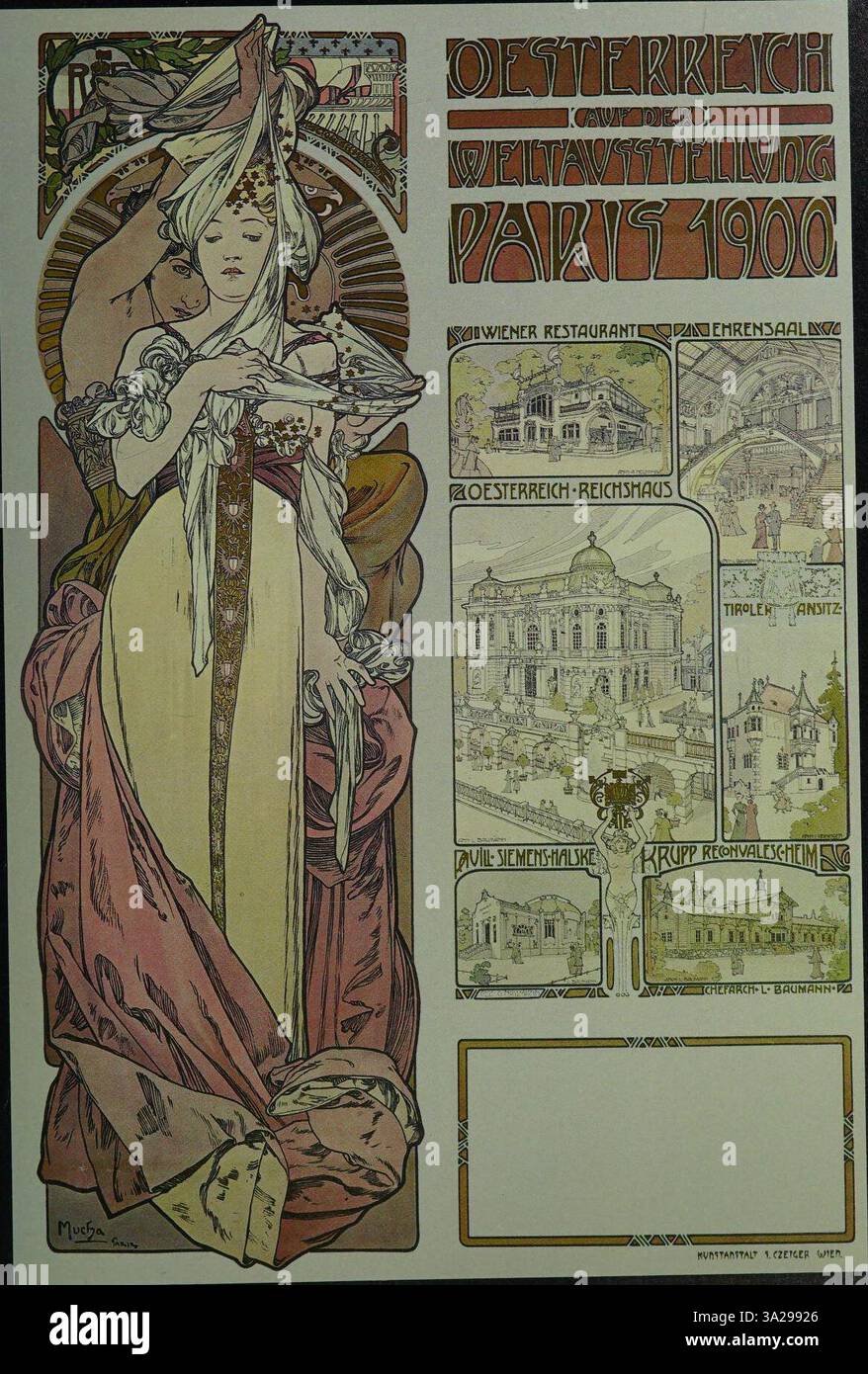 A print from Alphonse Mucha’s 'Bridges' series featuring a stylized ...