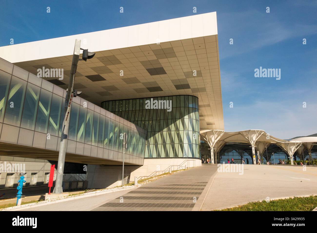Split Airport; front facade of the main terminal building with steel ...