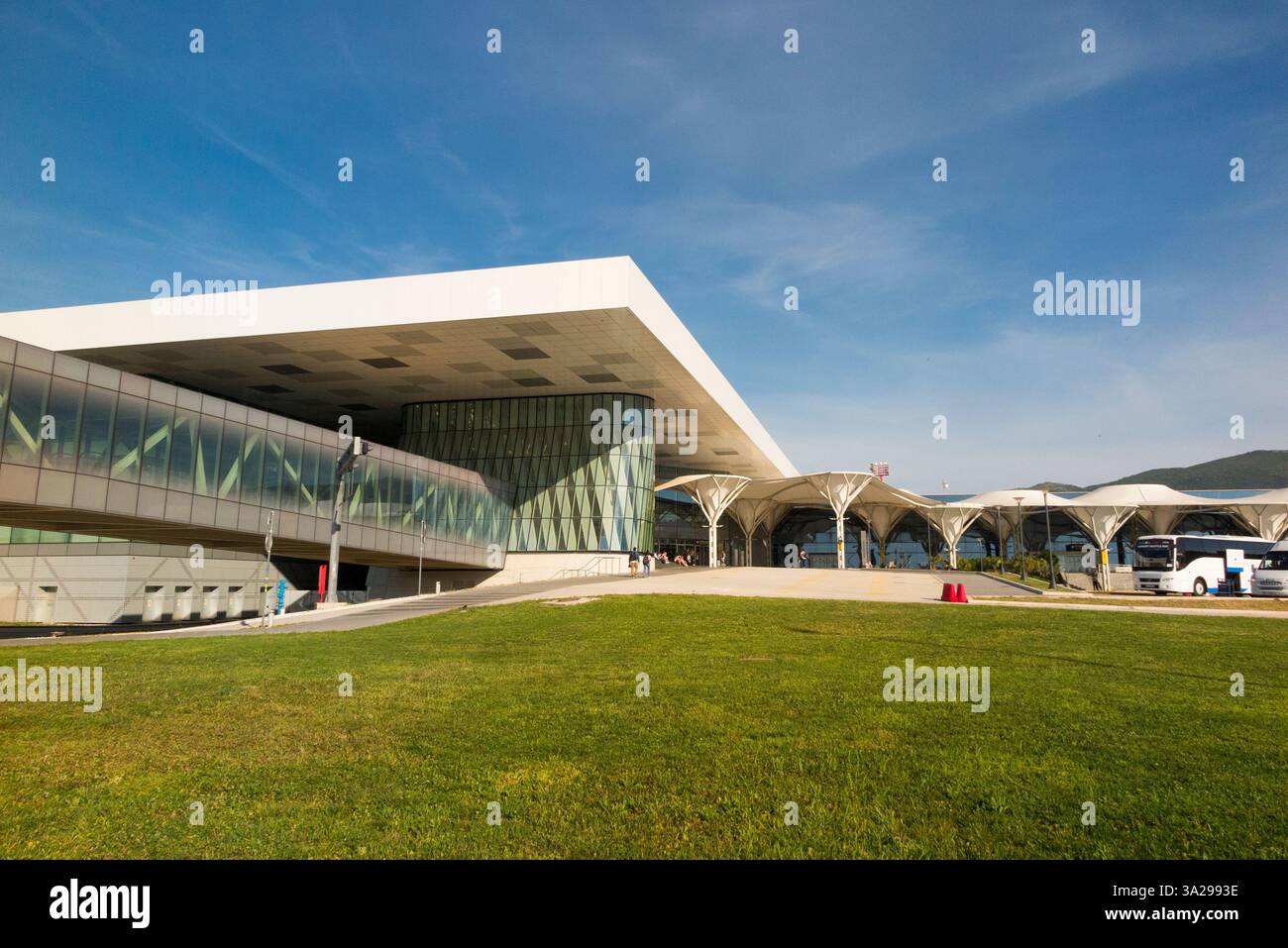 Split Airport; front facade of the main terminal building with steel ...