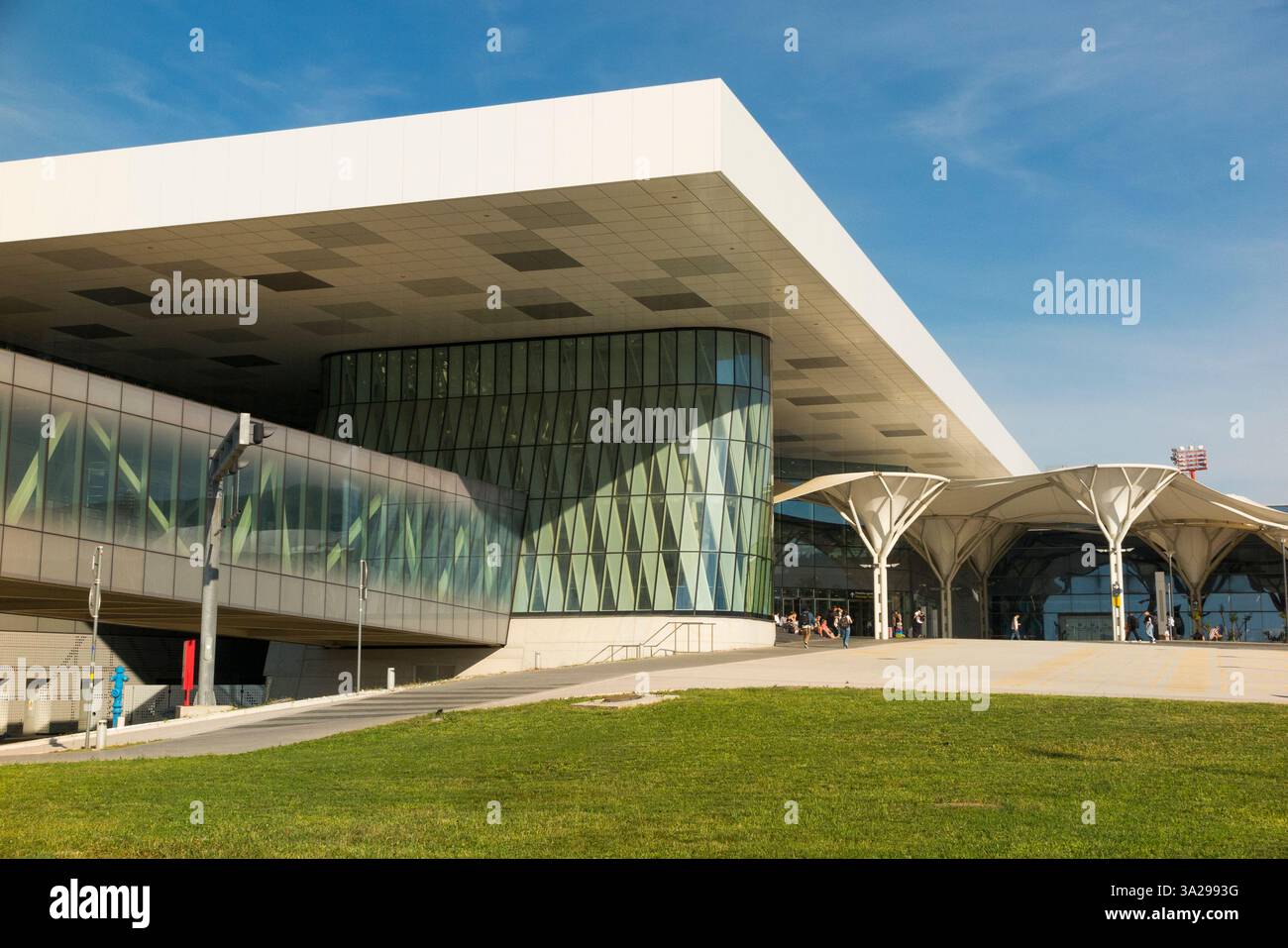 Split Airport; front facade of the main terminal building with steel ...