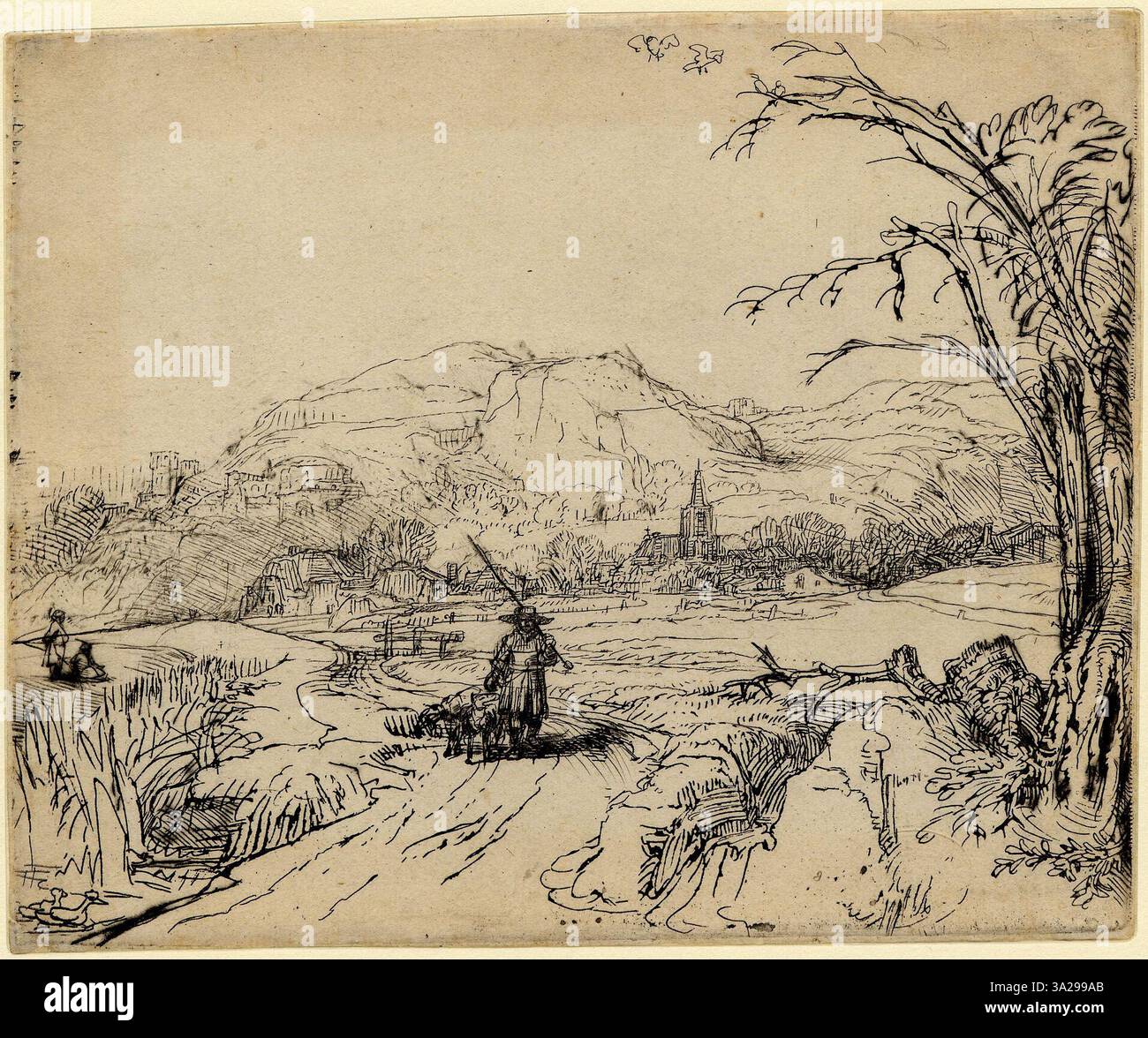 Rembrandt’s etching showcases his technique of using shadow and light ...