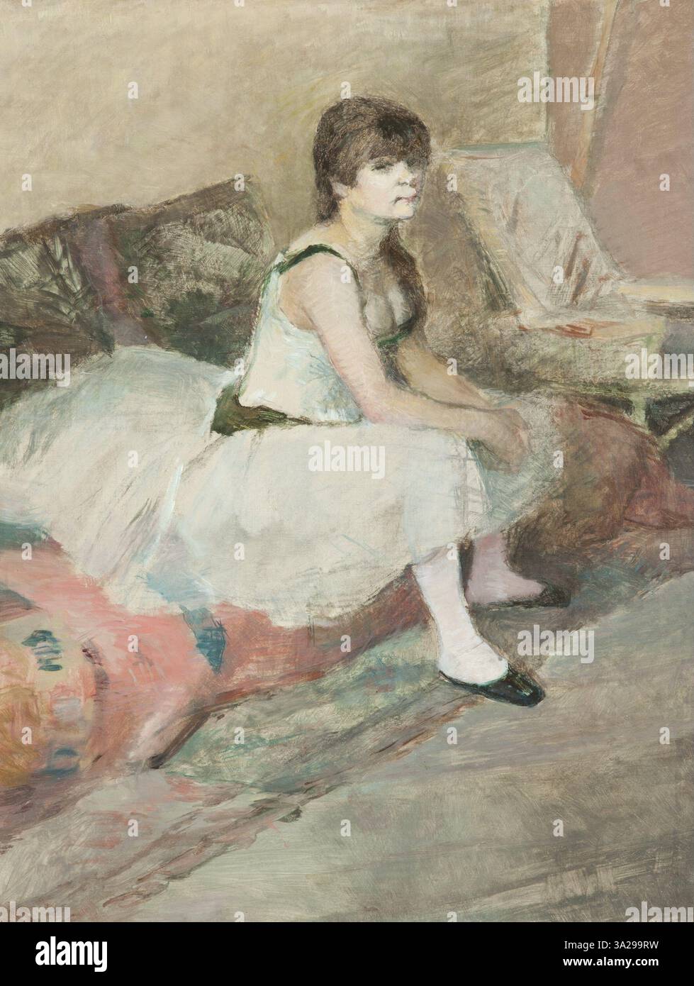 This portrait shows a dancer seated on a pink divan, capturing the ...
