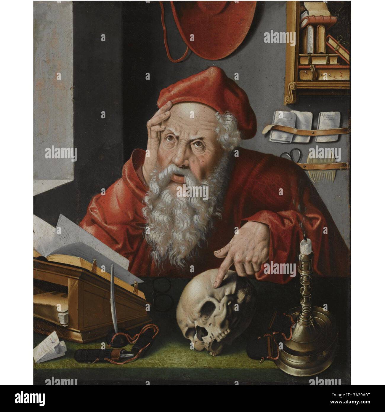 This 17th-century follower painting portrays Saint Jerome in his study ...