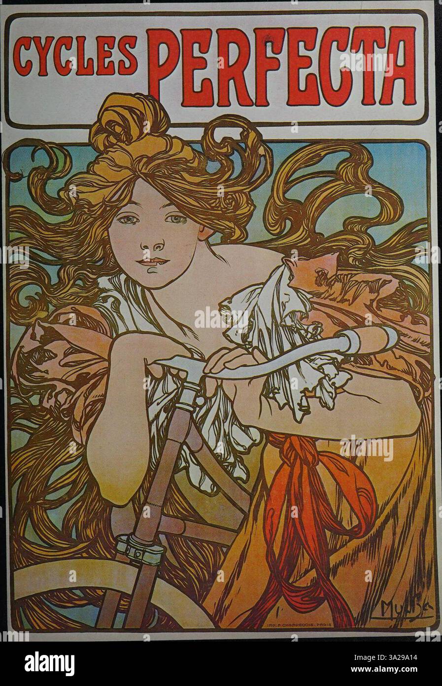 This Alphonse Mucha print features a stylized female figure, framed by ...