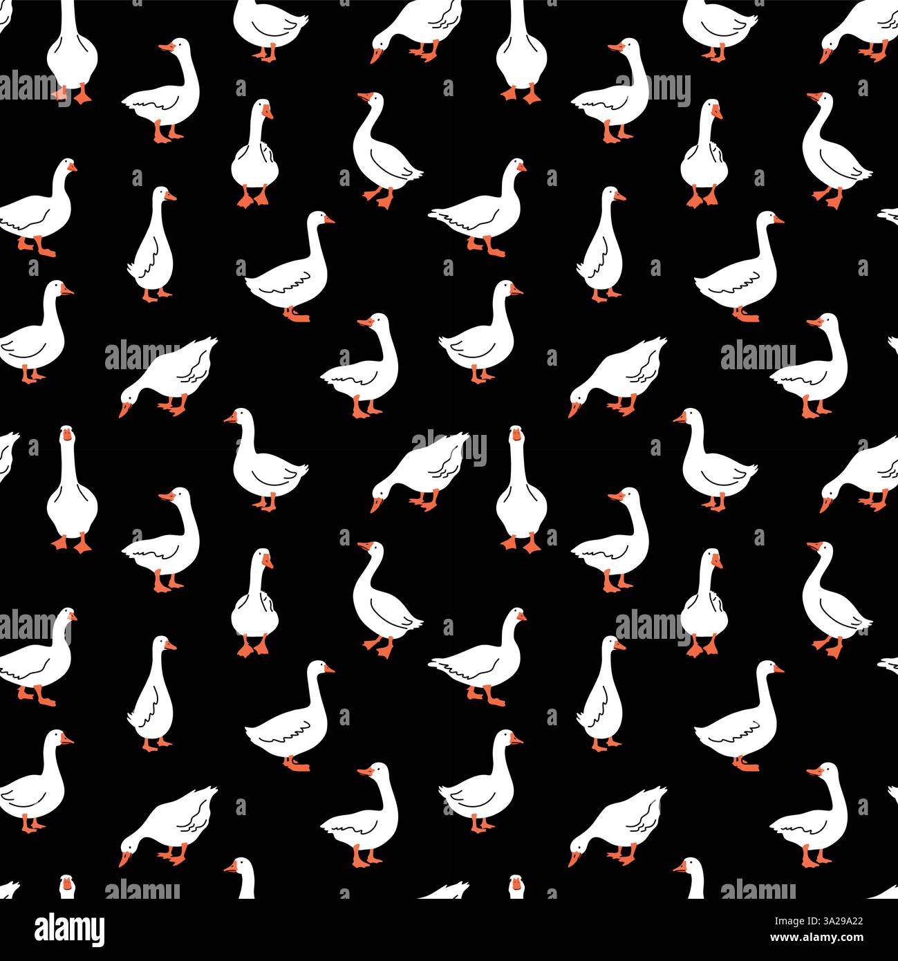 Seamless pattern of cute white cartoon style geese. Vector goose ...
