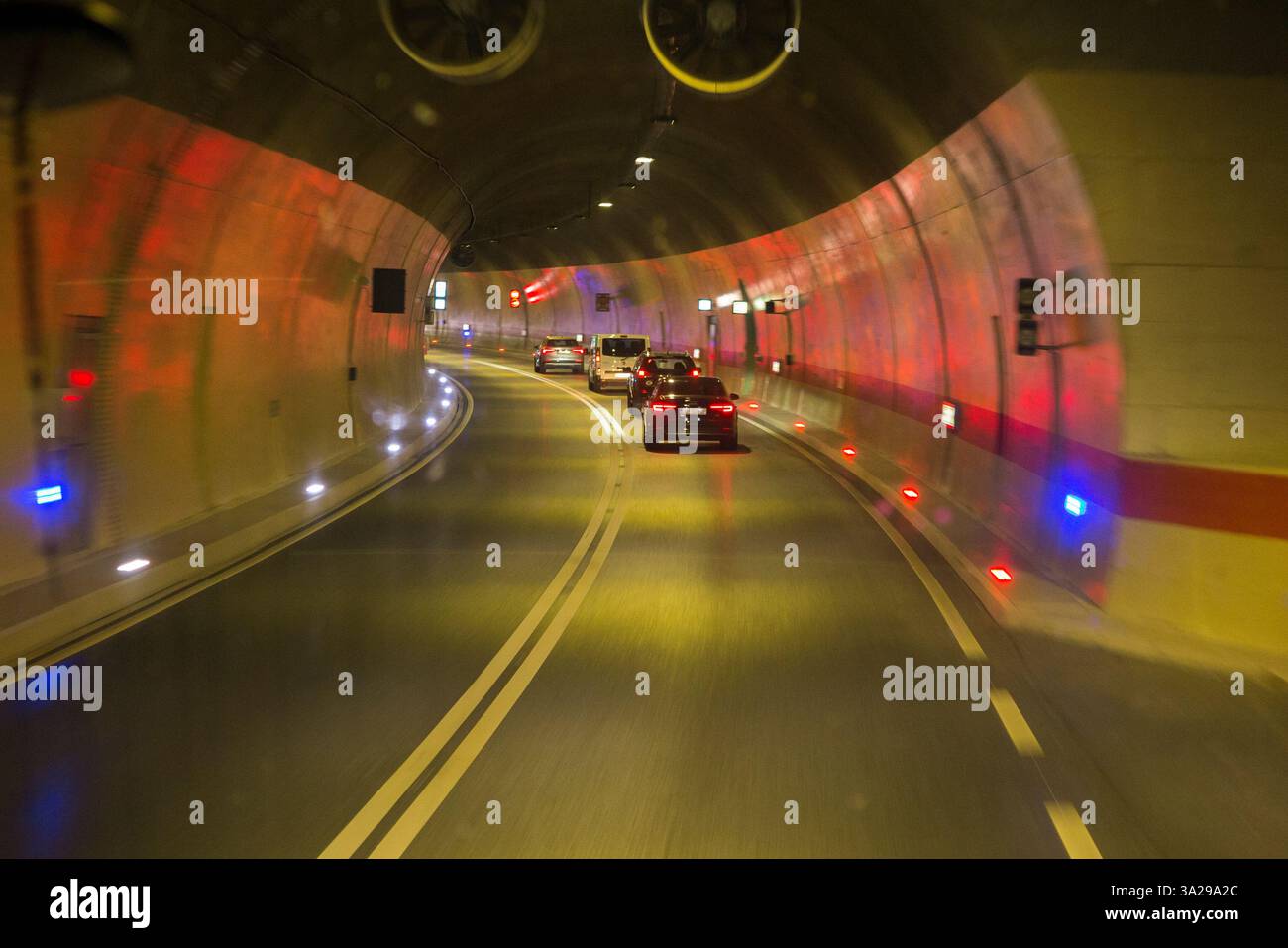 Drivers windscreen view from a public coach journey on long distance ...