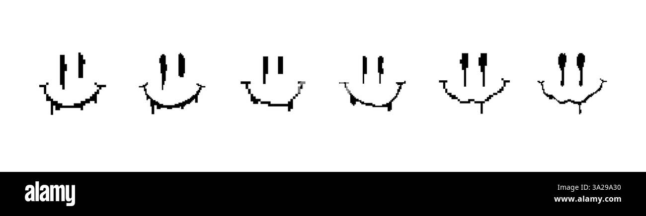 Sequence of five pixelated smileys with different expressions in simple ...