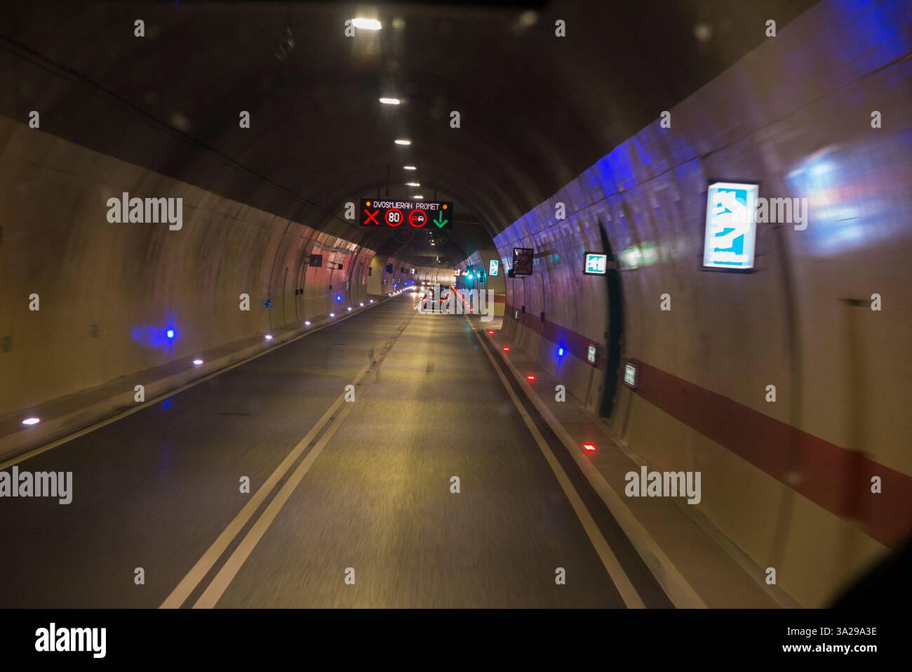 Drivers windscreen view from a public coach journey on long distance ...