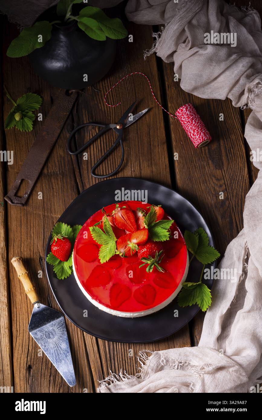 Delicious quark cream cake with strawberries Stock Photo - Alamy