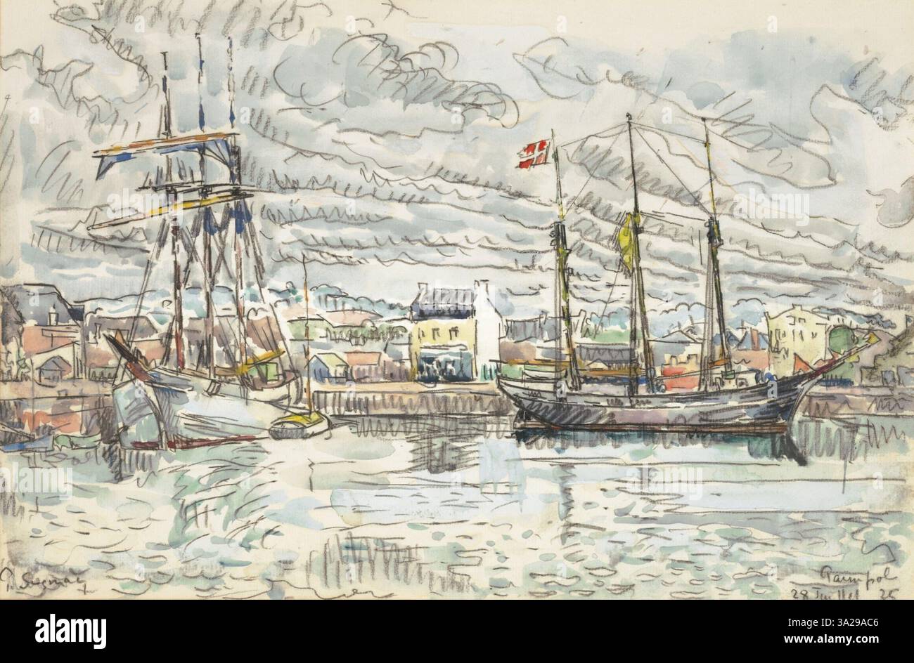 'Goelettes à quai' depicts schooners docked in the harbor of Paimpol ...