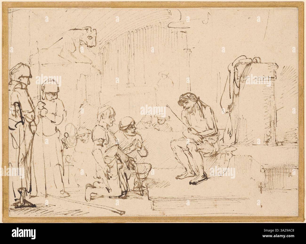 This intense scene depicts the mocking of Christ, drawn from the Gospel ...