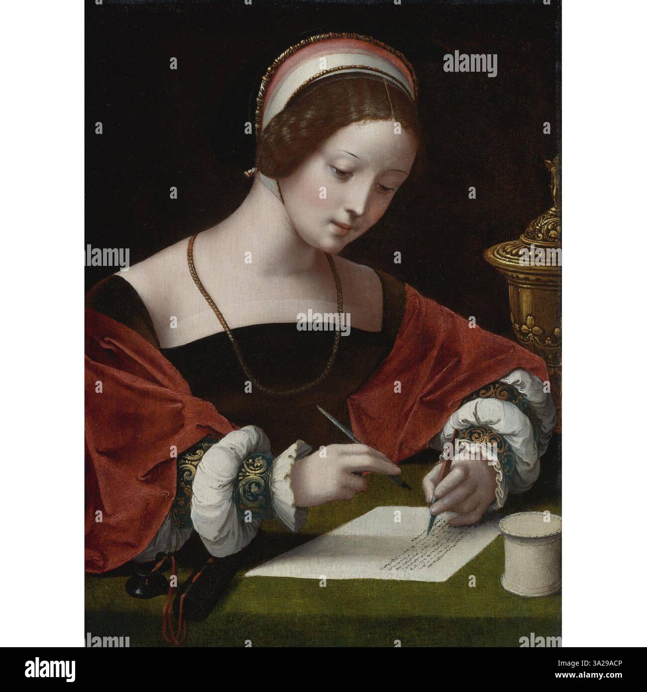 This painting portrays Mary Magdalene writing a letter, symbolizing her ...