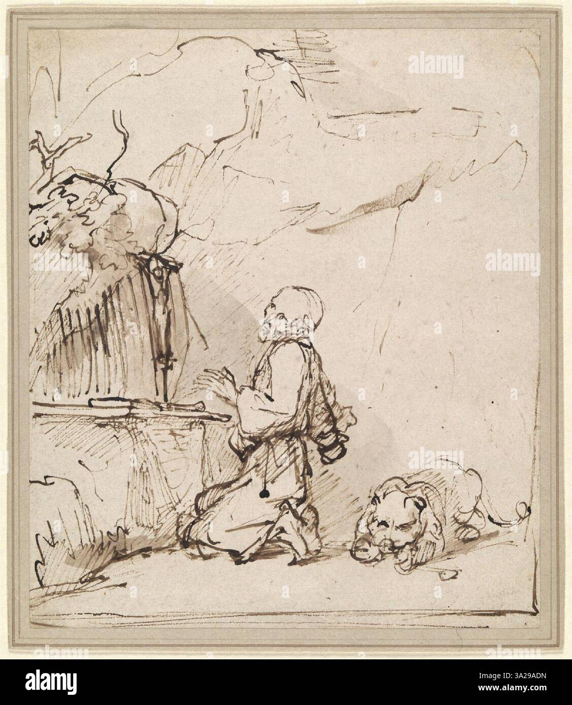 This drawing by Rembrandt shows Saint Jerome in prayer, a significant ...