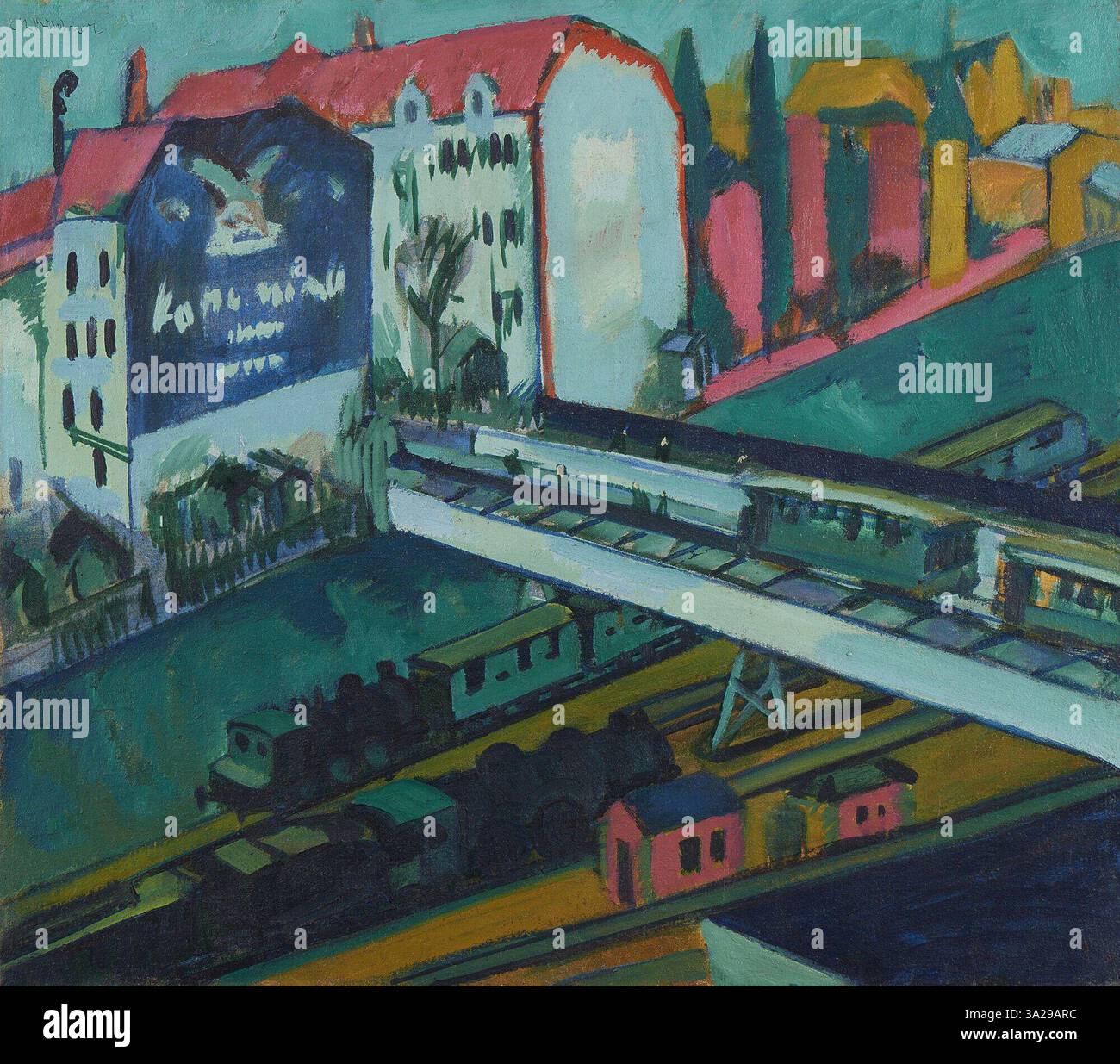 'Straßenbahn und Eisenbahn' (1914) by Ernst Ludwig Kirchner depicts ...