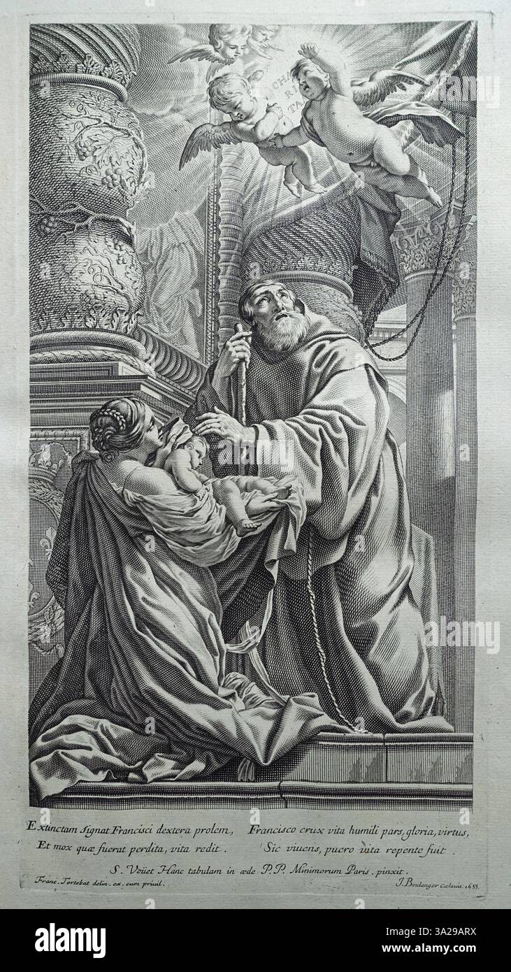 The image shows St. Francis of Paola resurrecting a child, held by a ...