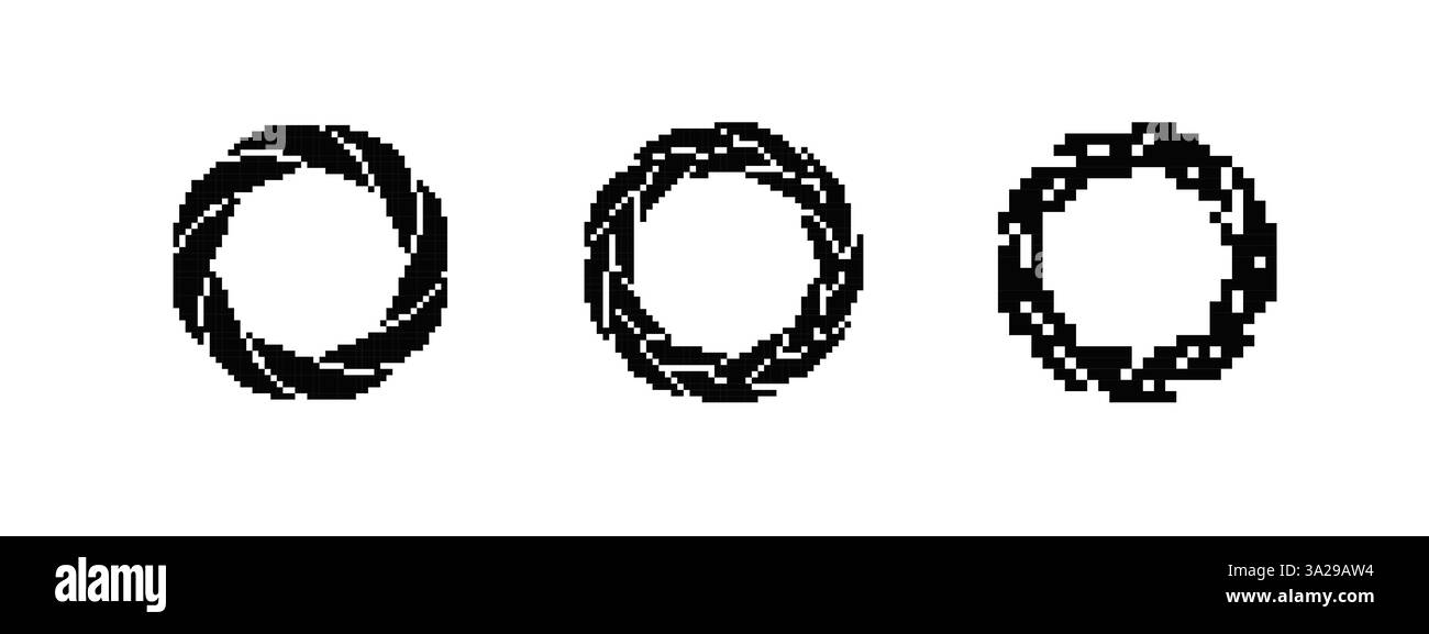 Three geometric circular designs with distinct patterns in monochrome ...