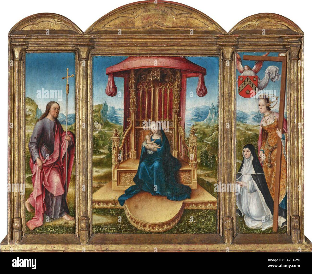The central panel of a triptych by the Master of the Magdalene Legend depicts the Virgin and ...