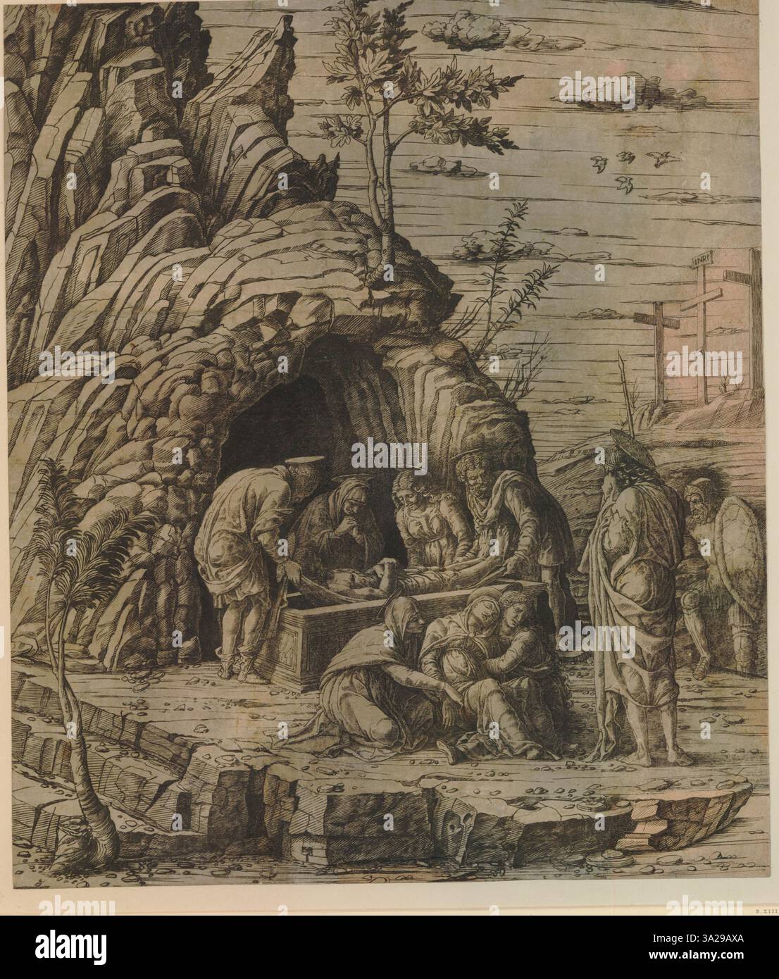 This work depicts the Entombment of Christ, with figures placing Christ ...
