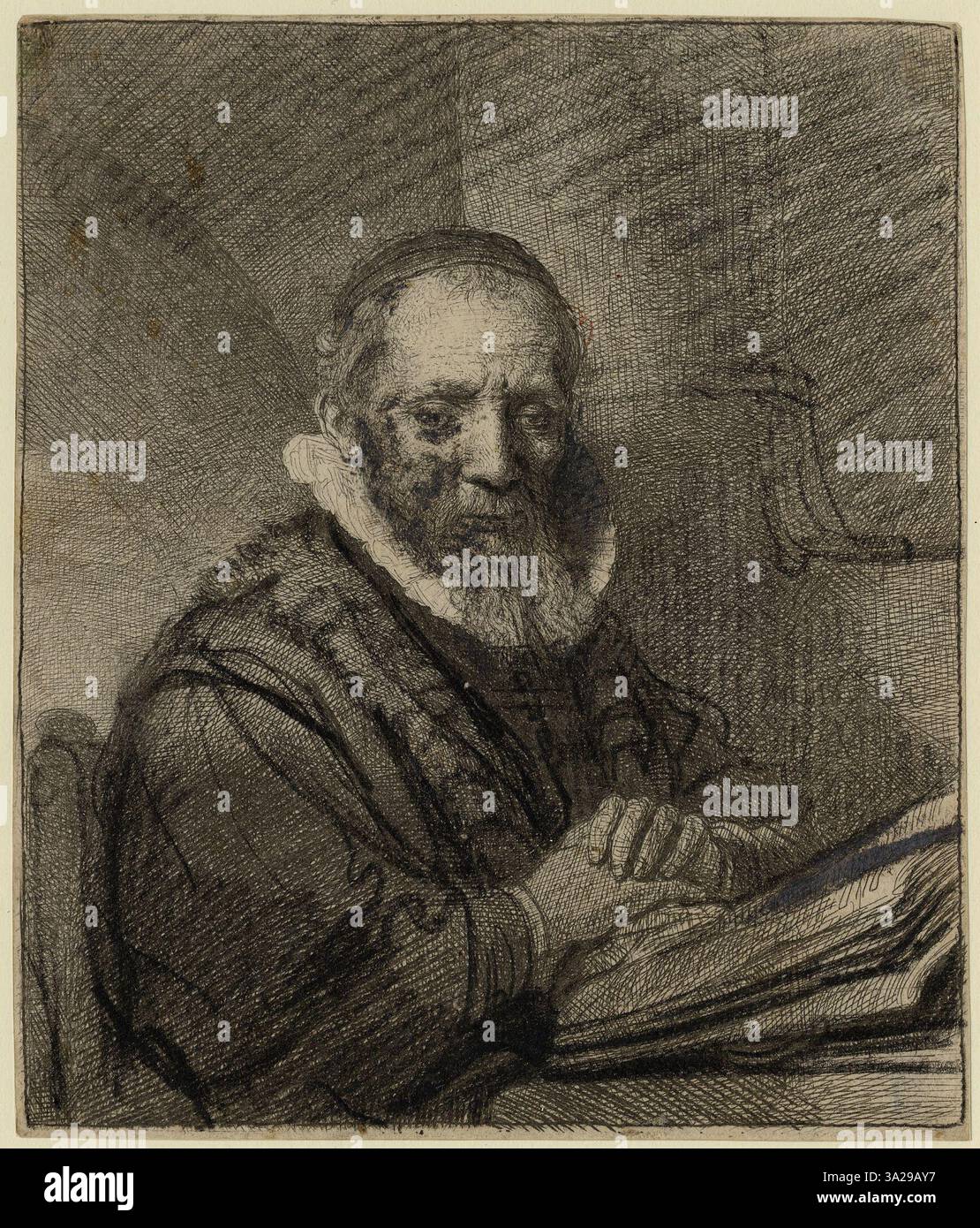 In this etching, Rembrandt captures a figure with precise linework and ...