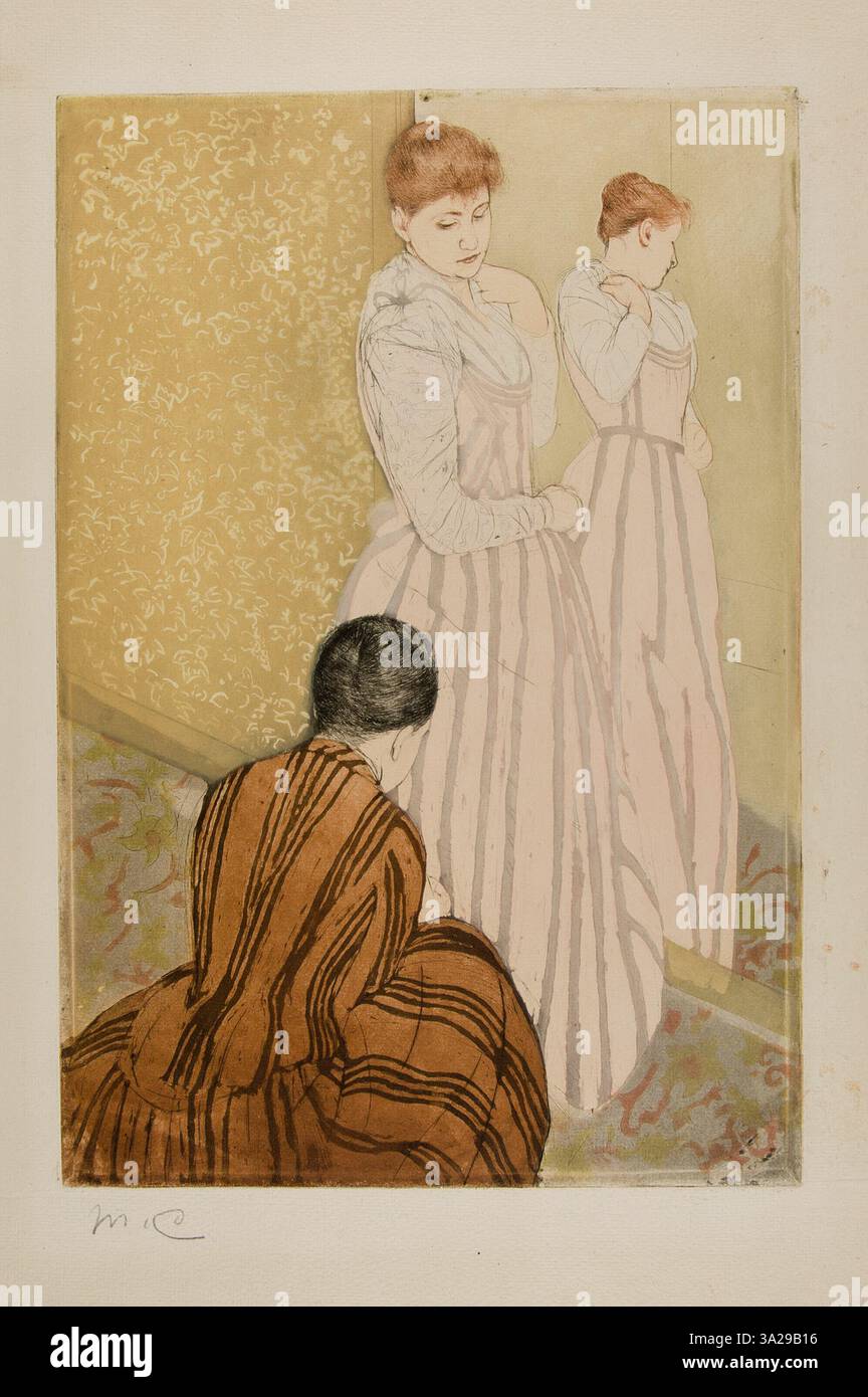 'The Fitting' by Mary Cassatt shows a woman in a moment of fitting ...