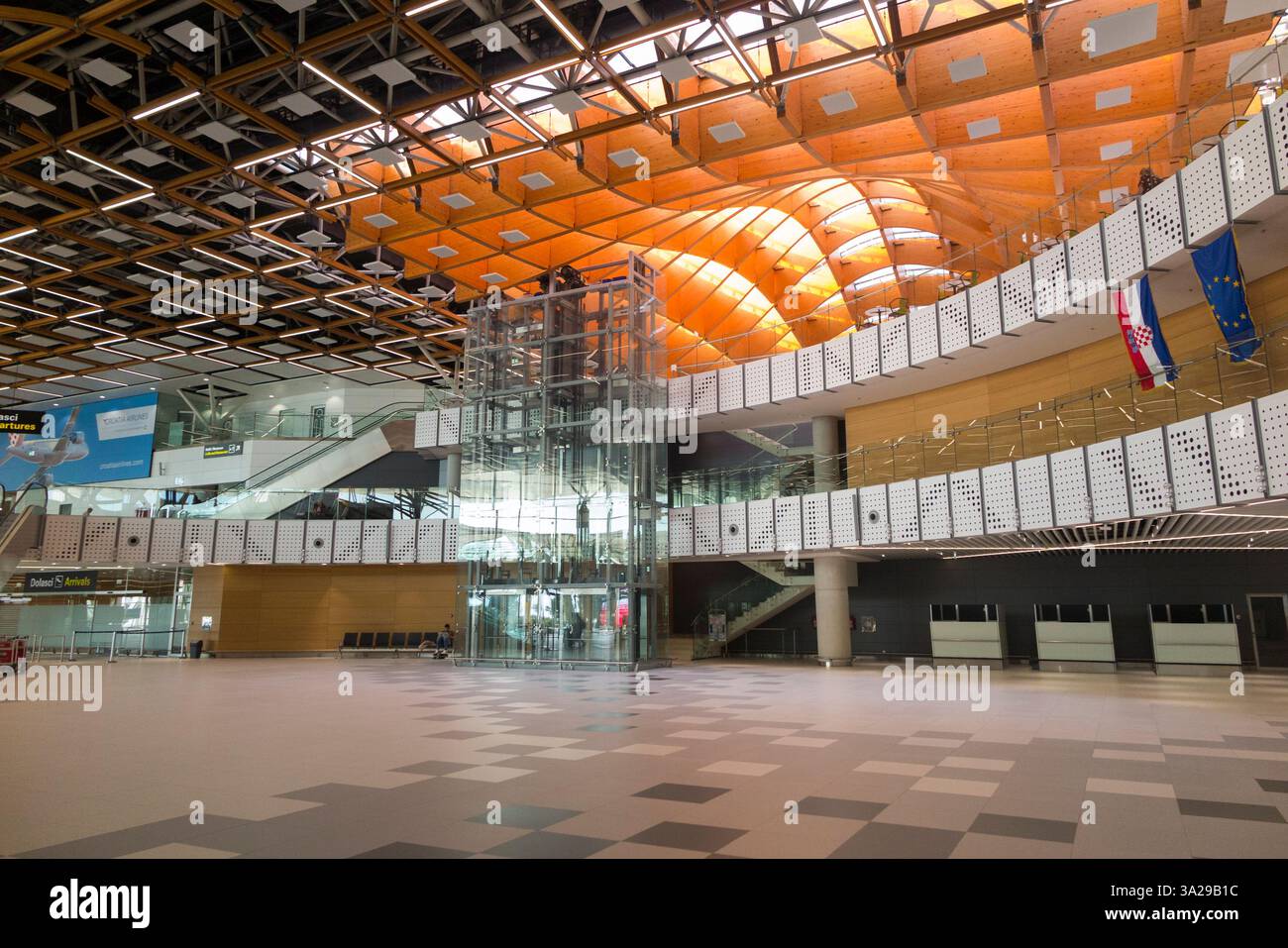 New Split Airport; interior / inside atrium of the main entrance hall ...