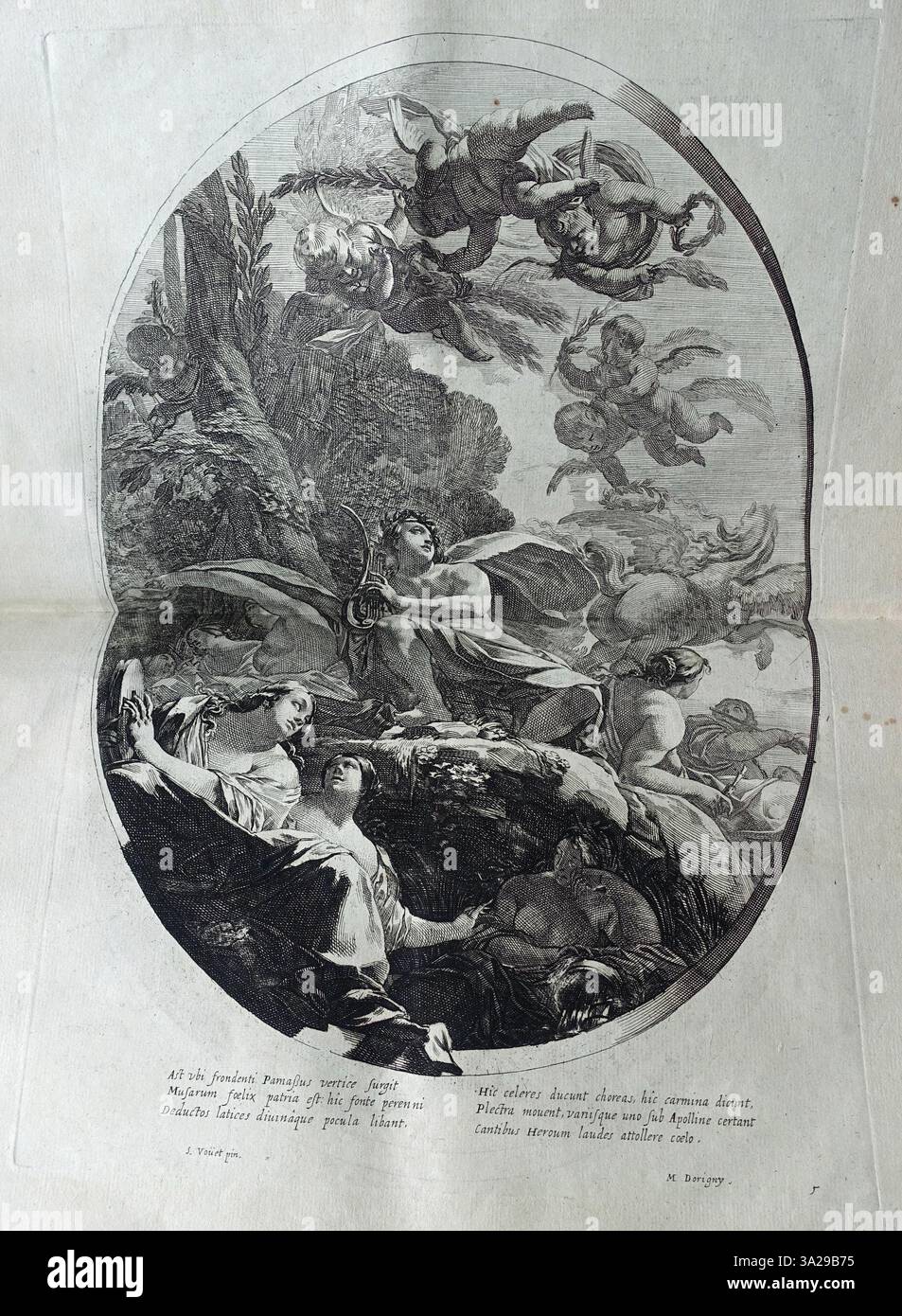 Plate 5 from the series depicts Apollo playing his lyre on Mount ...