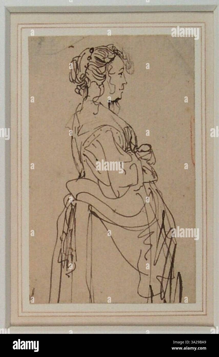 This drawing by Rembrandt depicts a standing woman, with the artist’s ...