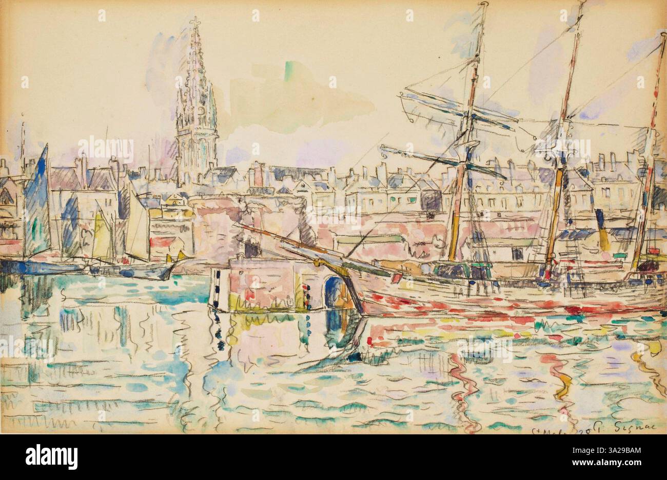 In this 1928 work, Signac captures a morning scene in Saint-Malo ...