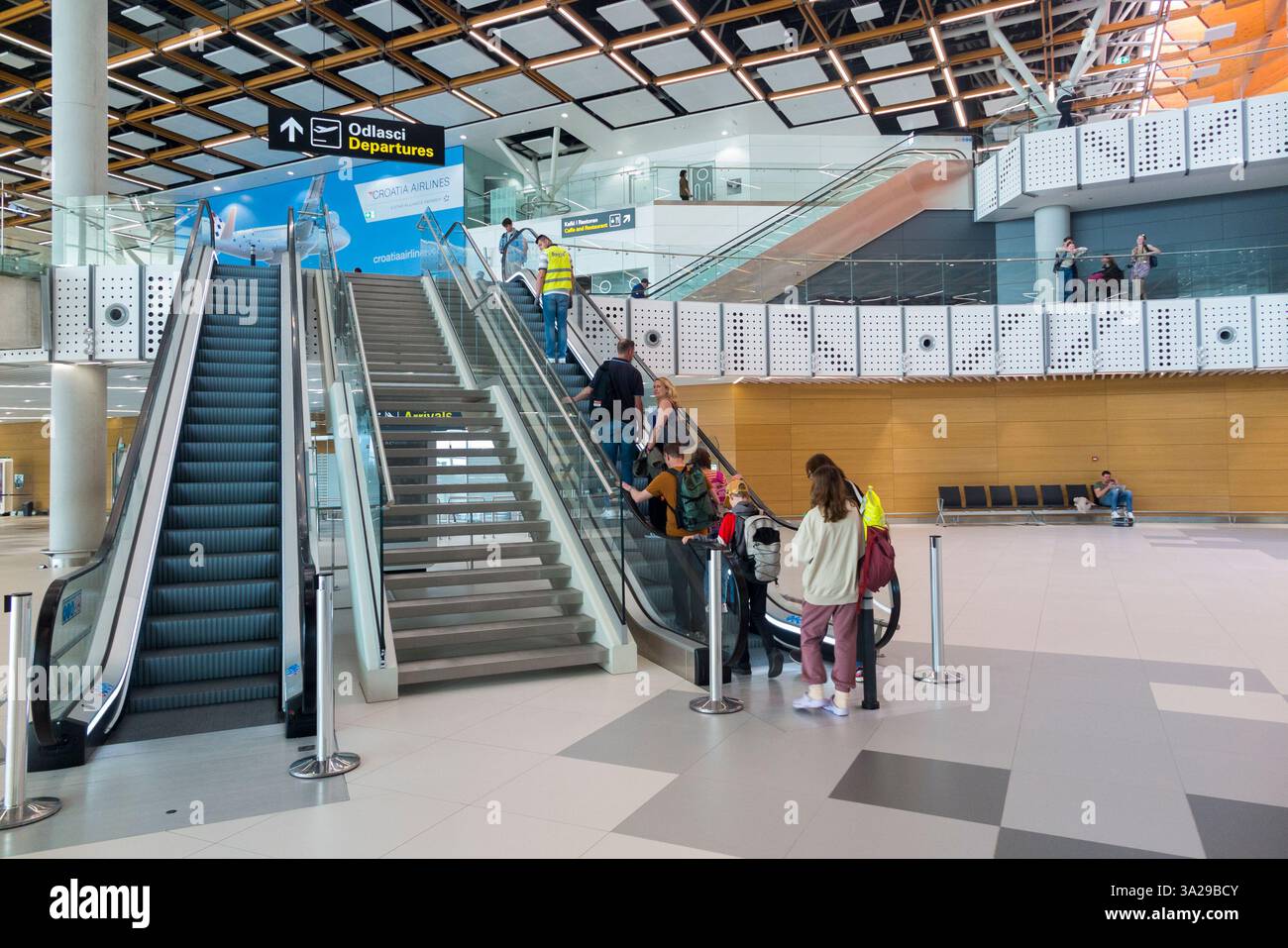 New Split Airport; interior / inside atrium of the main entrance hall ...