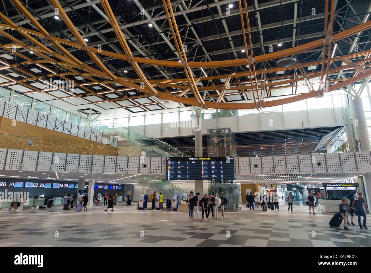 New Split Airport; interior / inside atrium of the main entrance hall ...