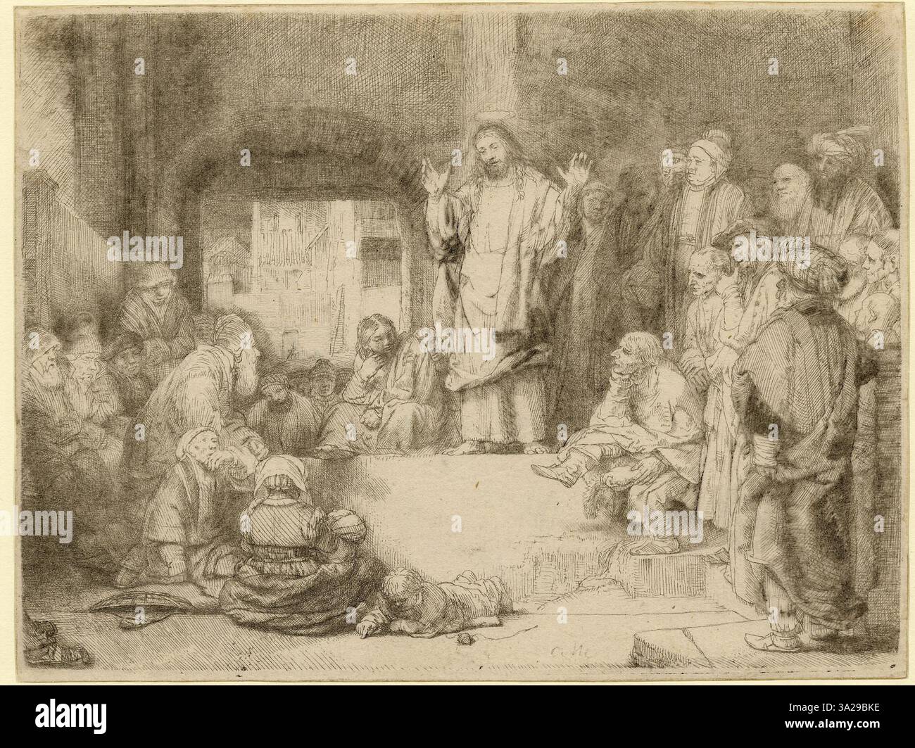 This etching by Rembrandt features strong contrasts and intricate ...