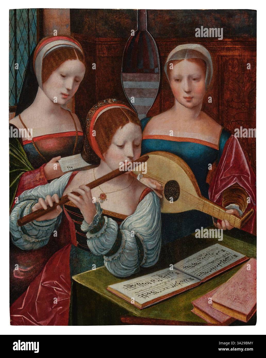 This artwork shows a musical performance featuring a singer, flautist ...