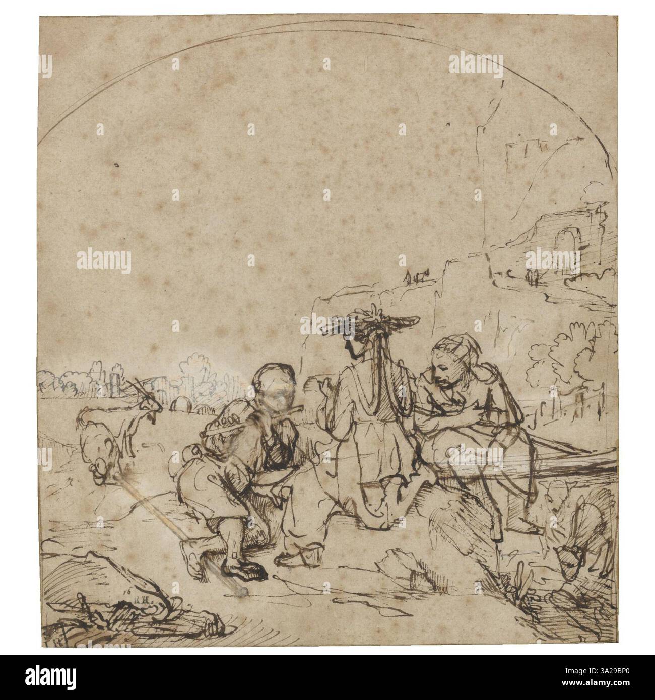 This artwork depicts a pastoral scene, capturing rural life in the 17th ...