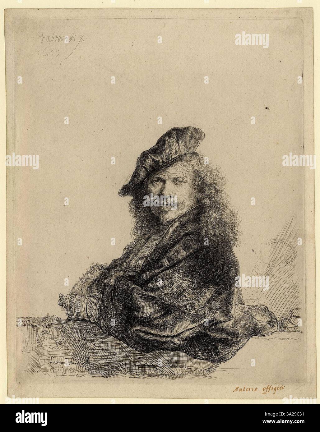 This etching by Rembrandt captures a figure in intense light and shadow ...